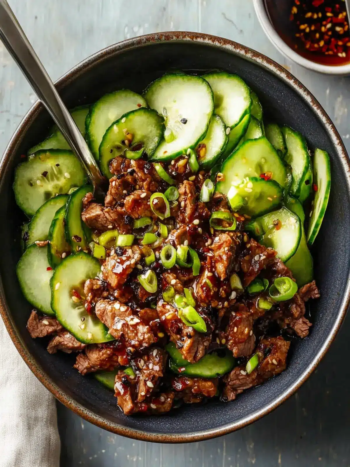 Quick and Delicious Peking-style Beef with Cucumber Ribbons