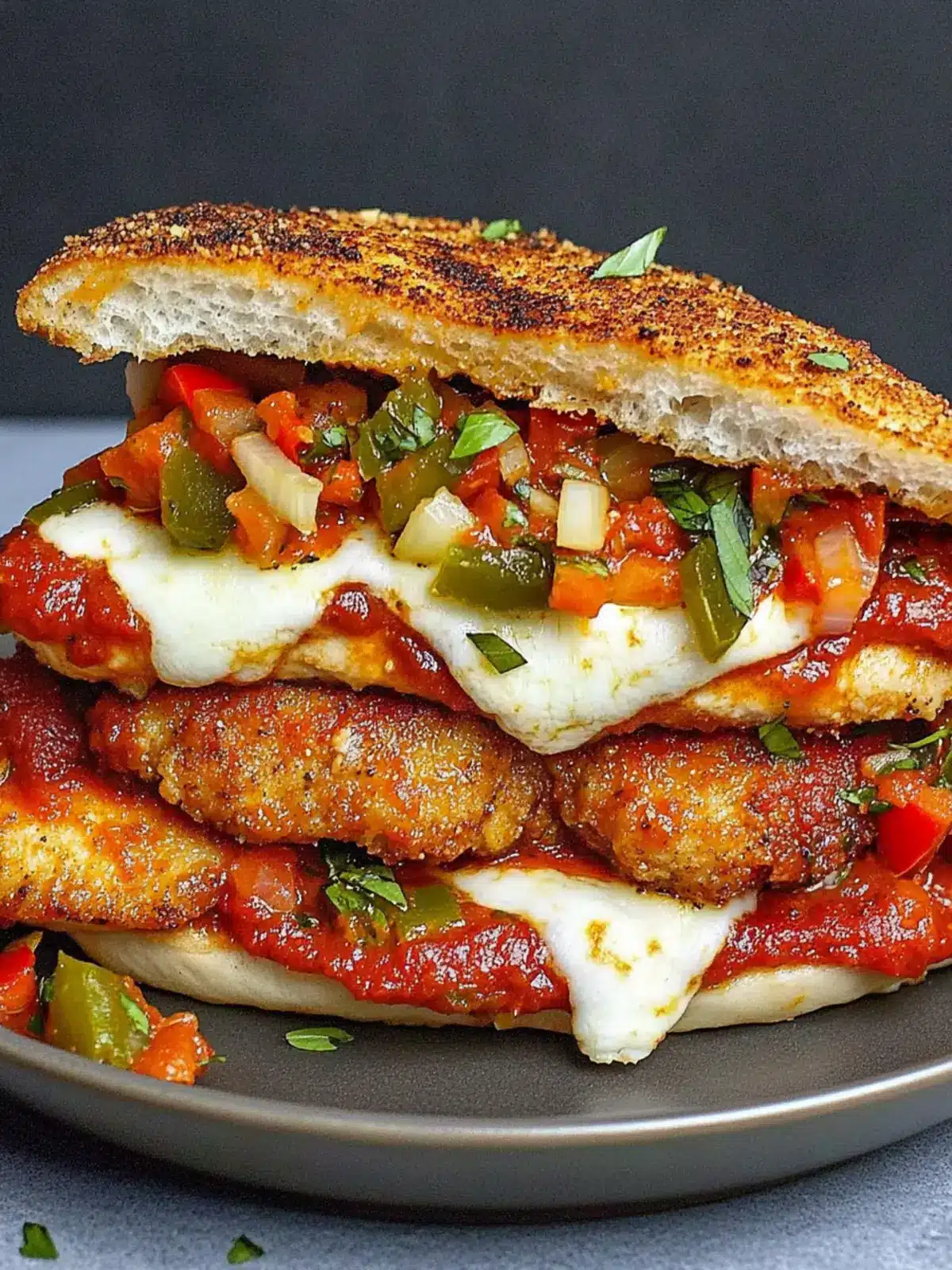 Ultimate Double Chicken Parm with Spicy Giardiniera Sandwich