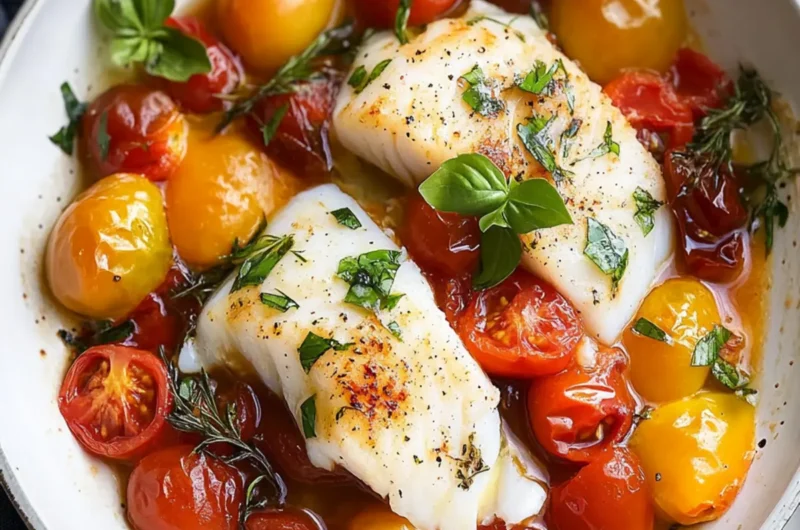 Easy Tomato Poached Cod with Delicious Basil Bliss