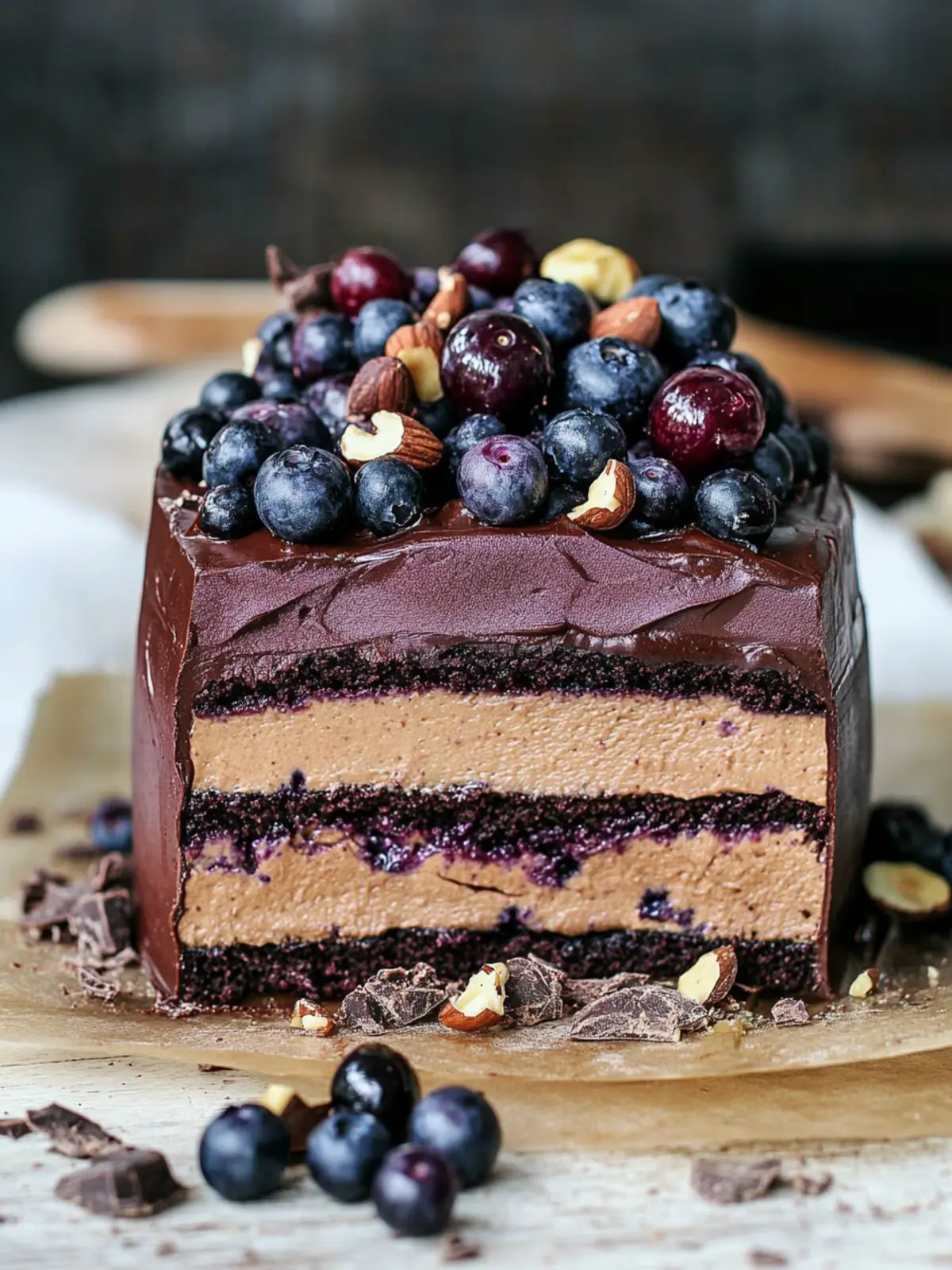 Irresistible Hard Crack Chocolate Shell Blueberry & Hazelnut Cake