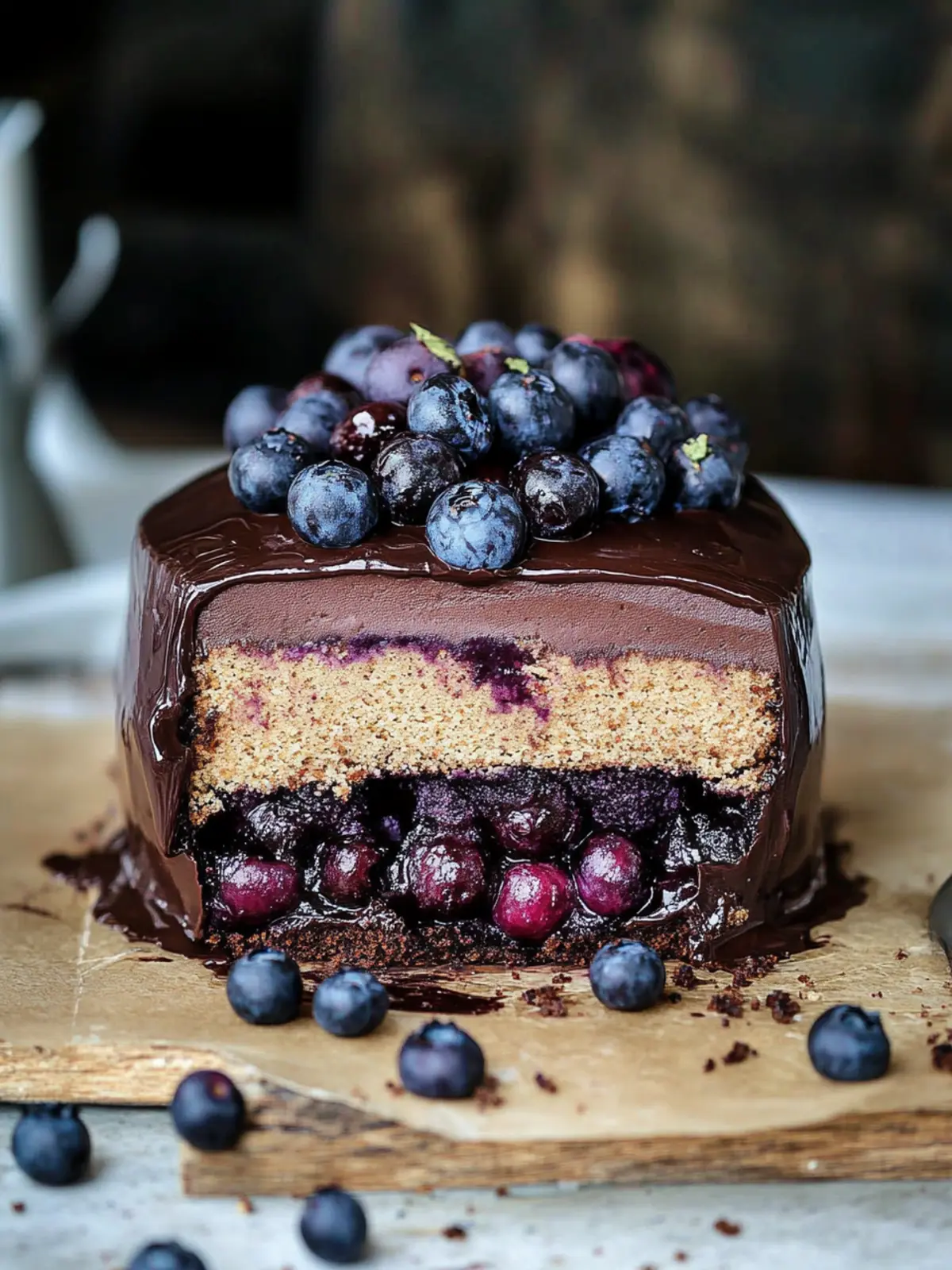 Irresistible Hard Crack Chocolate Shell Blueberry & Hazelnut Cake