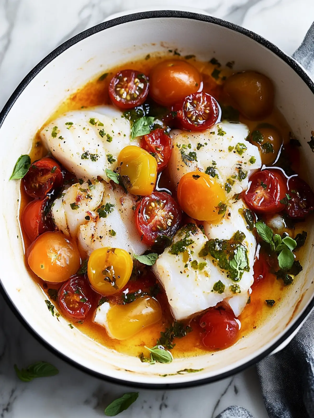 Easy Tomato Poached Cod with Delicious Basil Bliss